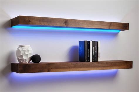 Premium Photo Floating Wooden Shelves With Embedded Led Lighting