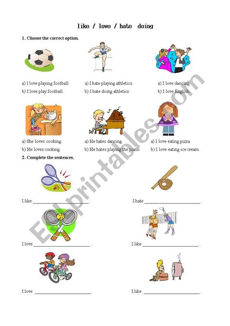Like Love Hate Doing ESL Worksheet By Anjak7