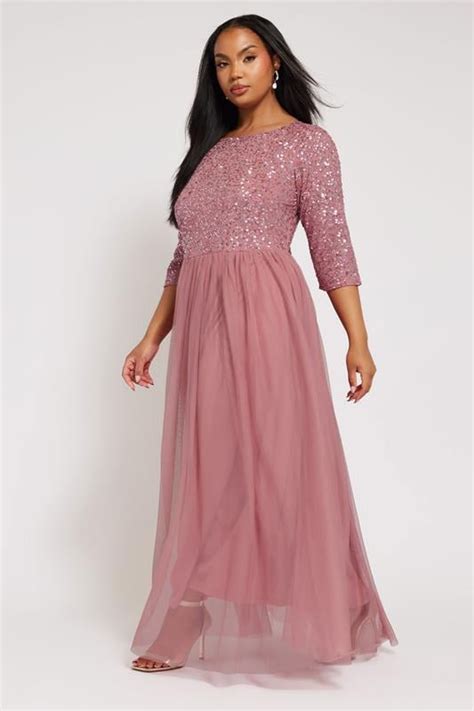 Luxe Plus Size Dark Pink Sequin Hand Embellished Maxi Dress Yours