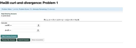 Solved Hw28 Curl And Divergence Problem 1 Problem Value 1