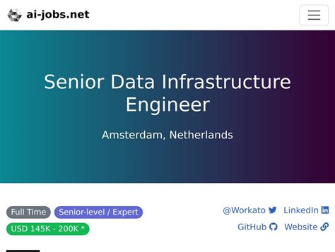 Hiring Senior Data Infrastructure Engineer In Amsterdam Netherlands Raimljobs