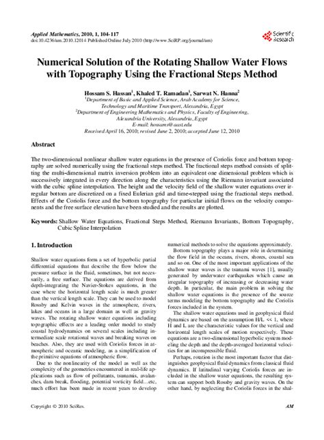 Pdf Numerical Solution Of The Rotating Shallow Water Flows With Topography Using The