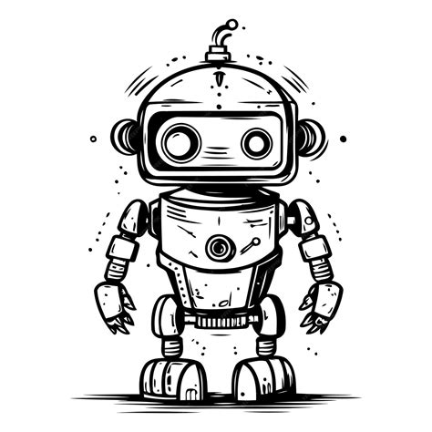 Premium Vector Retro Robot Cartoon Vector Illustration Hand Drawn