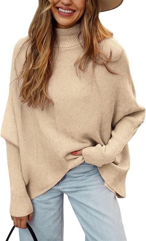 Imily Bela Womens Oversized Batwing Sweaters Turtle Neck Long Sleeve