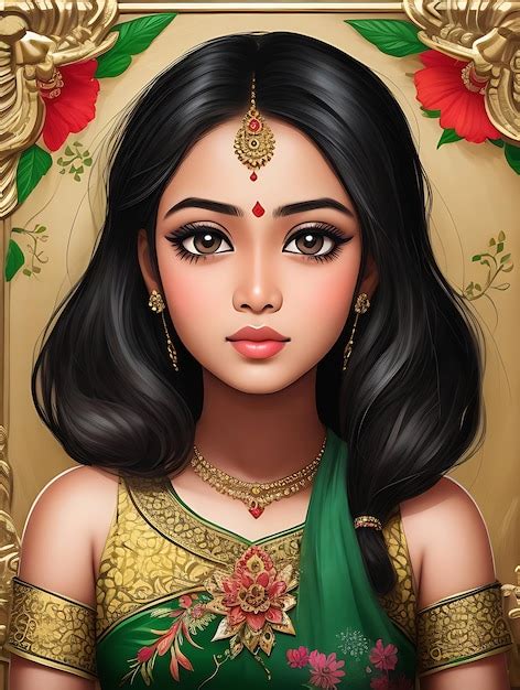 Premium Photo Cute Portrait Bangladeshi Girl Illustration