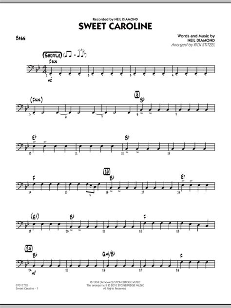 Sweet Caroline Bass By Rick Stitzel Sheet Music For Jazz Ensemble At