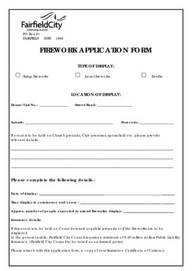 Fillable Online FIREWORK APPLICATION FORM Fairfield City Council Fax