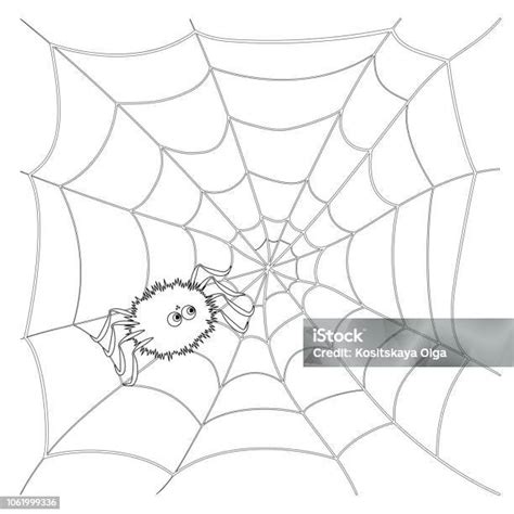 절연된 검은 외곽선 흰색 배경 웹에 만화 거미 곡선 라인입니다 색칠의 페이지입니다 할로윈 그림입니다 거미에 대한 스톡 벡터 아트