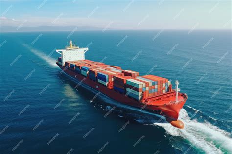 Premium Photo Aerial View Of Container Cargo Ship In Sea