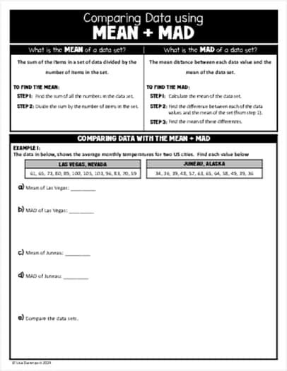 Calculating Mean And Mad 7th Grade Math Binder Notes By Lisa Davenport