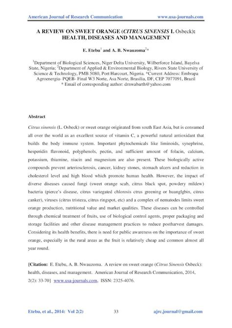 Pdf A Review On Sweet Orange Citrus Sinensis L Osbeck Health