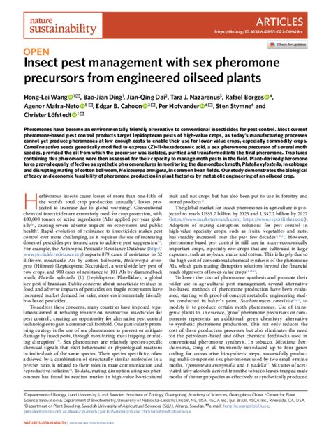 Pdf Plant Based Sex Pheromones For Sustainable Insect Pest Control