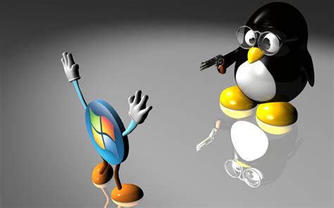Humorous Linux Vs Windows Standoff Hd Wallpaper