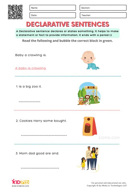 Declarative Sentence Free Printable Worksheets For Grade Kidpid