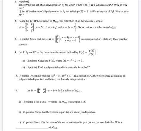 Solved 1 6 Points A Let W Be The Set Of All Polynomials