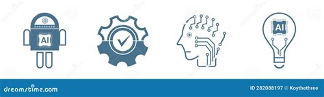 Groups Of 4 Artificial Intelligence Line Icons Four Technology Symbols