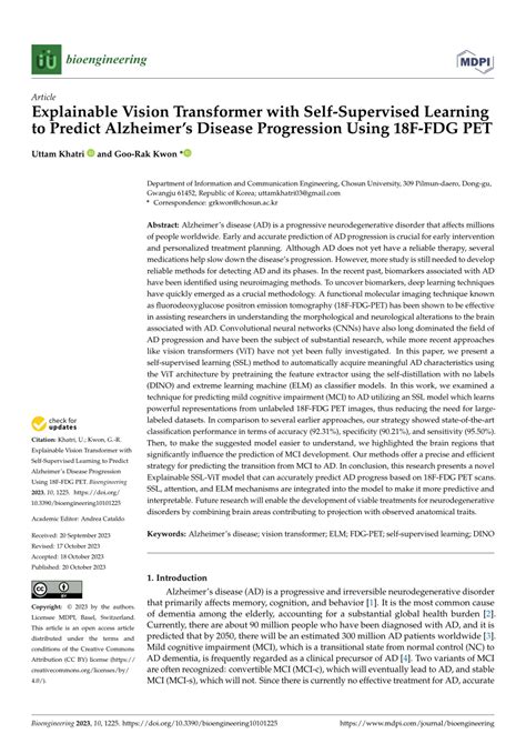 Pdf Explainable Vision Transformer With Self Supervised Learning To Predict Alzheimers