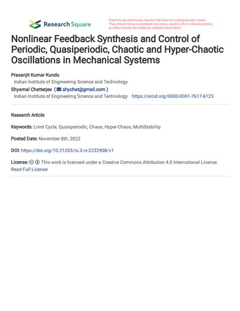 Pdf Nonlinear Feedback Synthesis And Control Of Periodic Quasiperiodic Chaotic And Hyper