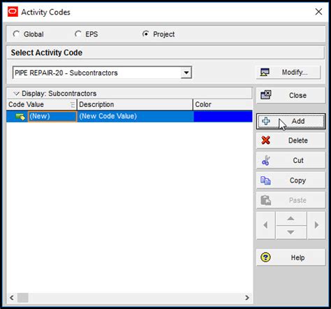 activity codes in primavera p6 professional ten six