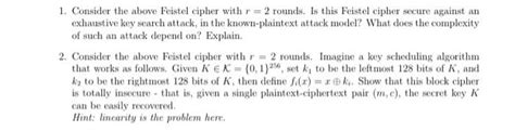 Solved 1 Consider The Above Feistel Cipher With R2 Rounds