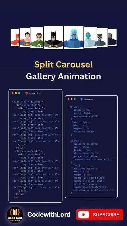 split carousel gallery animation for website shorts viral trending