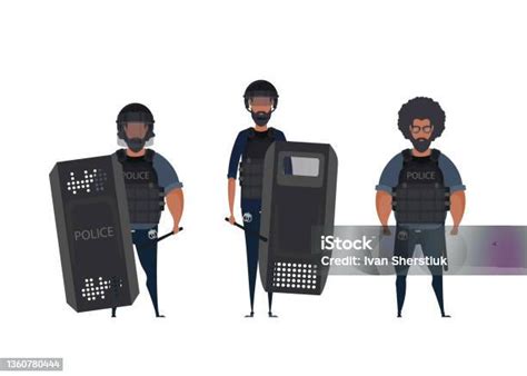 육군 전투 유니폼을 입고 자동 총기를 들고 전문 전술 팀의 남자 특수 법 집행 단위를 설정합니다 개념에 대한 스톡 벡터 아트 및 기타 이미지 Istock