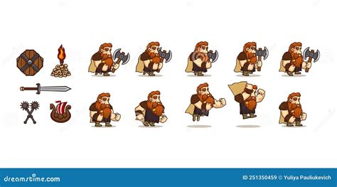 Game Character Viking Walk And Jump Cycle Sequence Stock Vector