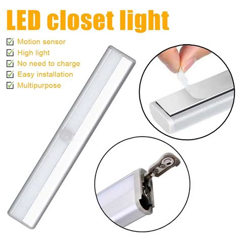 6 10LEDs Under Cabinet Night Light Motion Sensor Closet Light For