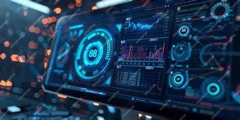 A Futuristic Computer Monitor Displaying An Abstract Network Monitoring Dashboard With Swirling