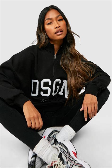 Black Dsgn Studio Half Zip Applique Oversized Sweatshirt Boohoo Uk