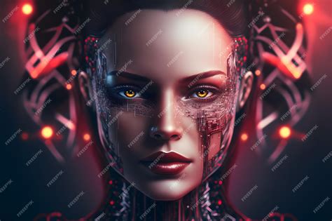 Premium Ai Image Modern Futuristic Female Humanoid Robot Portrait