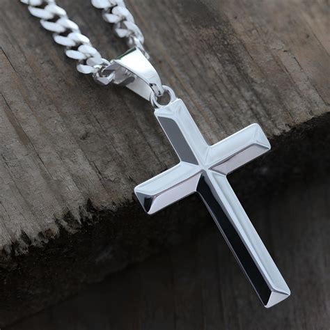 Sterling Silver Men Cross Necklace Elegant Classic Silver Unisex Cross