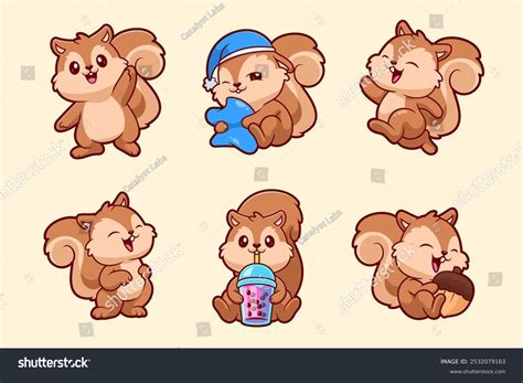Cute Squirrels Activities Character Vector Design Stock Vector Royalty