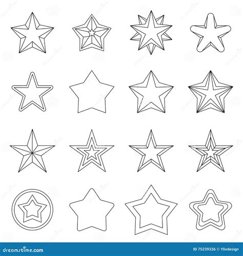 Star Icons Set Outline Ctyle Stock Vector Illustration Of Metal