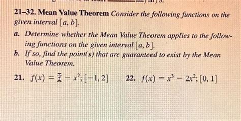 Solved 21 32 Mean Value Theorem Consider The Following