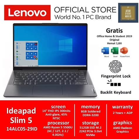 Jual Lenovo Ideapad Slim 5 Ryzen 5 5500U 8GB RAM 512GB SSD Shopee Indonesia