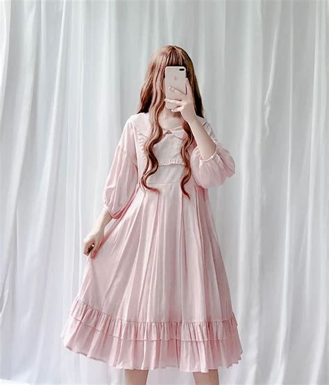 일본 로리타 드레스 퍼프 슬리브 자수 OP 스위트 캐주얼 학생 로리 드레스 드레스 AliExpress