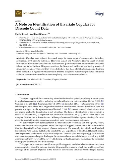 Pdf A Note On Identification Of Bivariate Copulas For Discrete Count Data