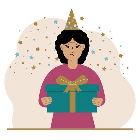 Uma Mulher Com Um Boné Festivo Segura Uma Grande Caixa De Presente Com