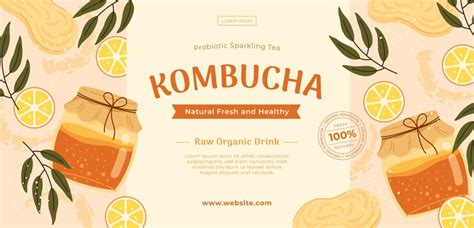 손으로 그린 Kombucha 가로 배너 무료 벡터