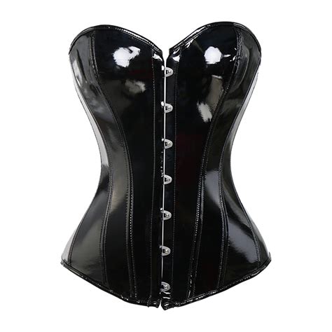Wechery Espartilho De Couro Preto Pu Feminino Modelador De Cintura