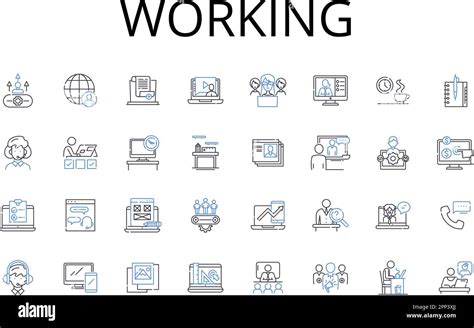 Working Line Icons Collection Laboring Engaged Employed Occupied