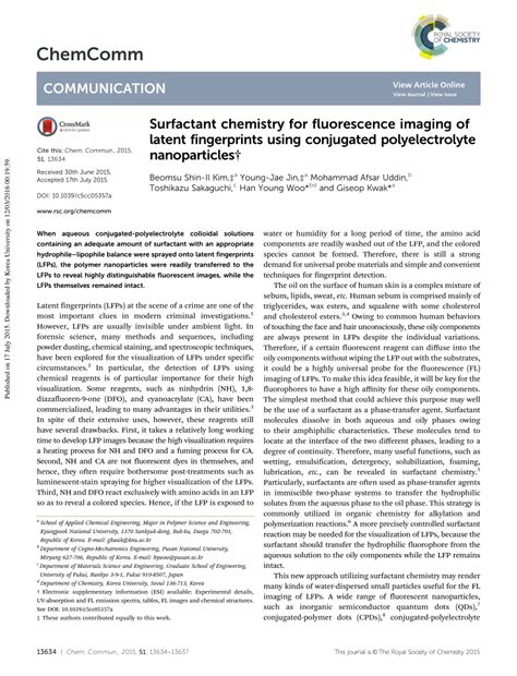 Pdf Surfactant Chemistry For Fluorescence Imaging Of Latent Fingerprints Using Conjugated