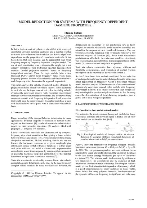 Pdf Model Reduction For Systems With Frequency Dependent Damping