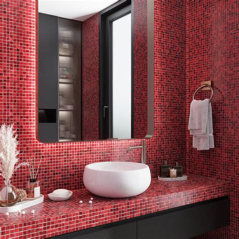 12x12 Stylish Ruby Red Glass Mosaic Tile For Indoor And Outdoor Spaces
