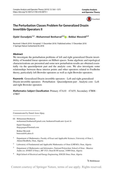 The Perturbation Classes Problem For Generalized Drazin Invertible Operators Ii Request Pdf