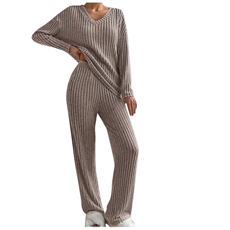 Blvb Womens 2 Piece Outfits Ribbed Lounge Sets Long Sleeve V Neck