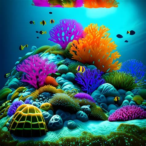 Um recife de coral caleidoscópico repleto de atividade corais