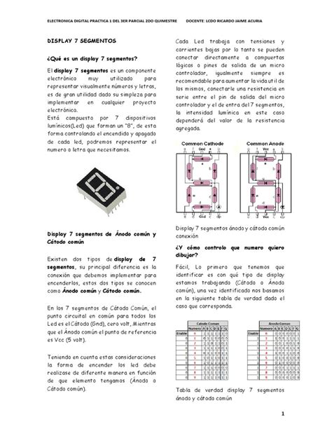 Display 7 Segmentos Practica 1 3er Parcial Pdf Diodo Emisor De Luz Electrónica