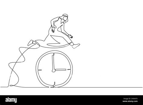Continuous One Line Drawing Arab Businessman Employee Worker Jump Over